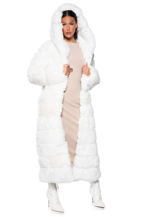 AZALEA WANG FAUX FUR PANEL HOODED TRENCH IN WHITE – toolosangeles